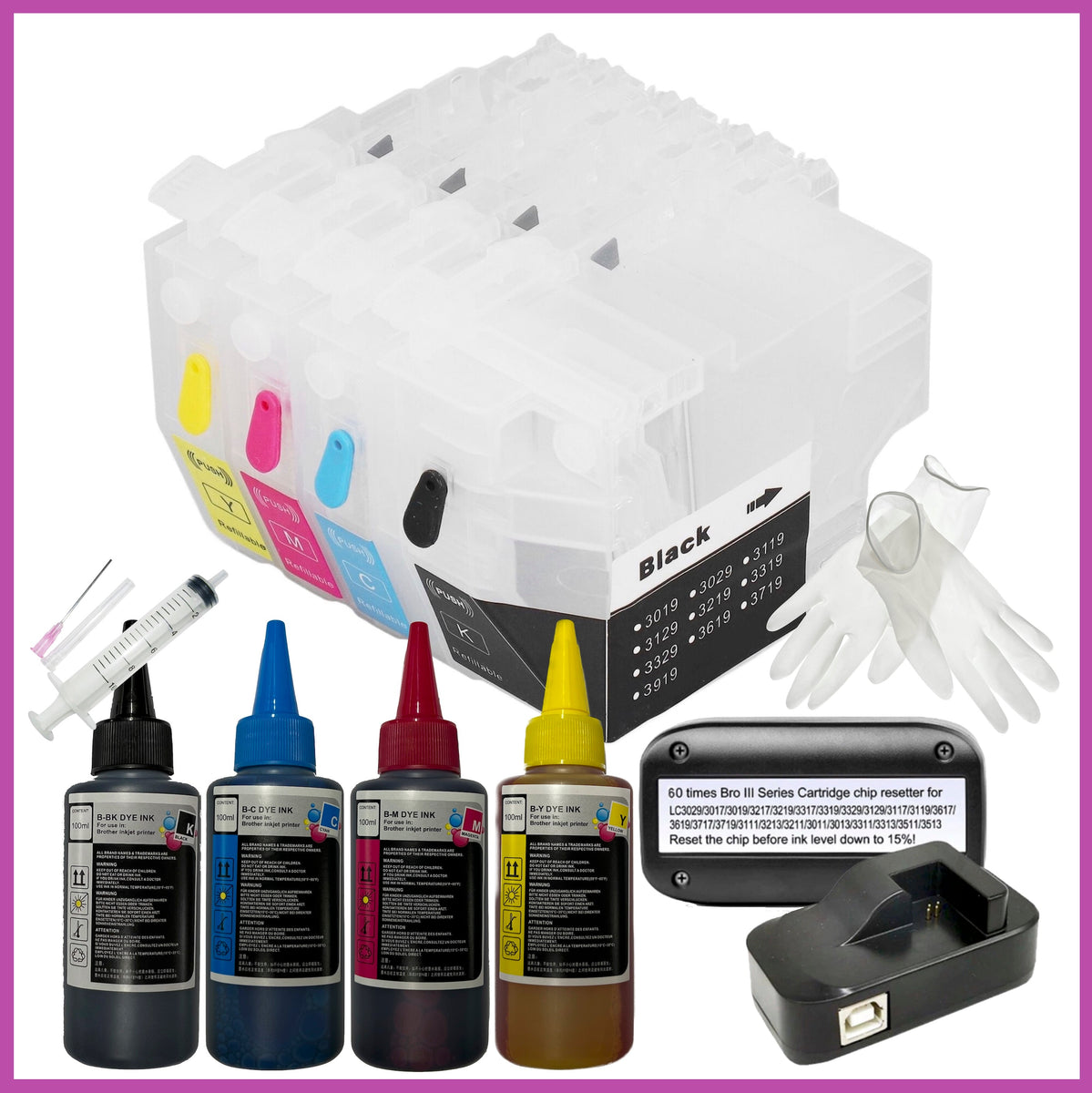 Refill Starter Kit - 3217XL Cartridges with Resetter & Ink for Brother ...